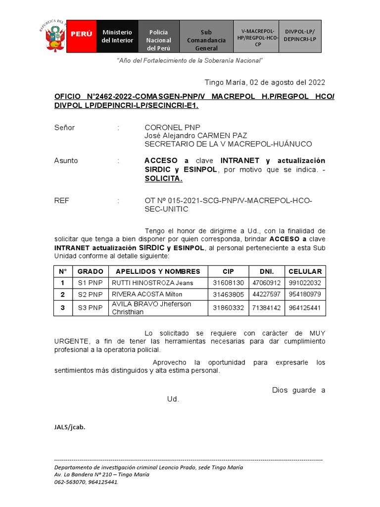 Of. Solicita Actualizacion Del Sistema Sirdic | PDF