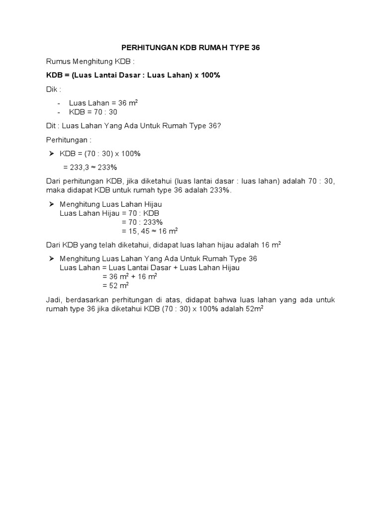 Perhitungan KDB Rumah Type 36 | PDF