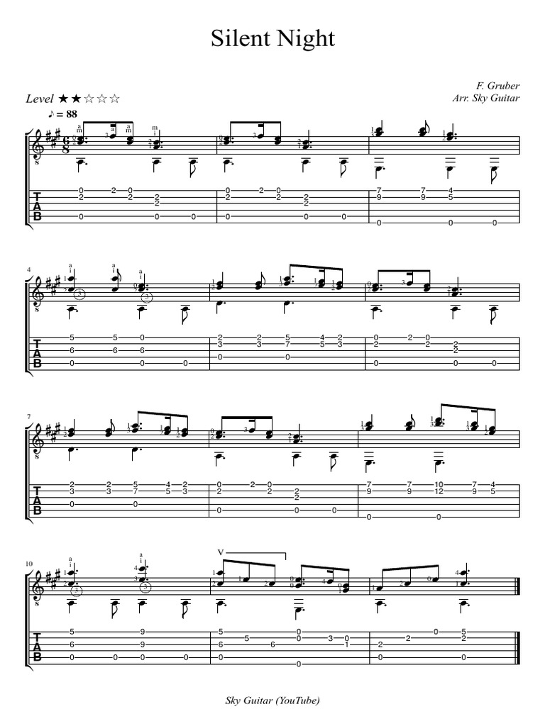 Silent Night (Sky Guitar #117) L2 (TAB) | PDF | Christmas Carols ...