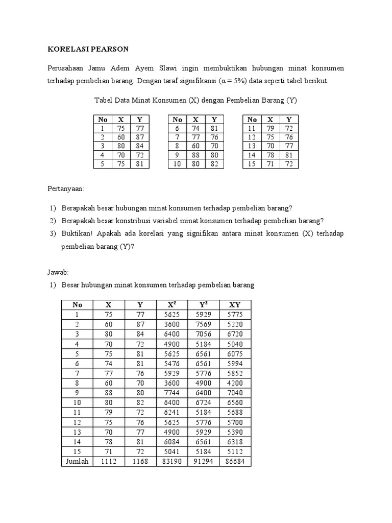 Contoh Korelasi (Parsial, Ganda, Pearson) | PDF