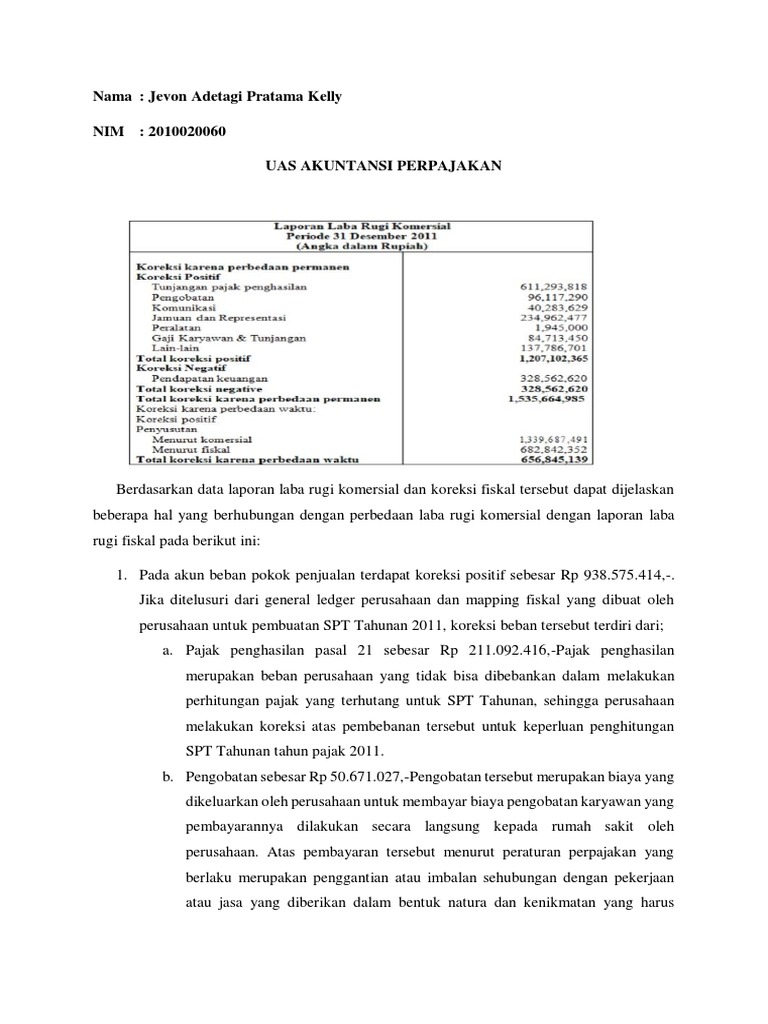 Jevon Adetagi Pratama Kelly - 2010020060 - UAS - Akuntansi Perpajakan | PDF