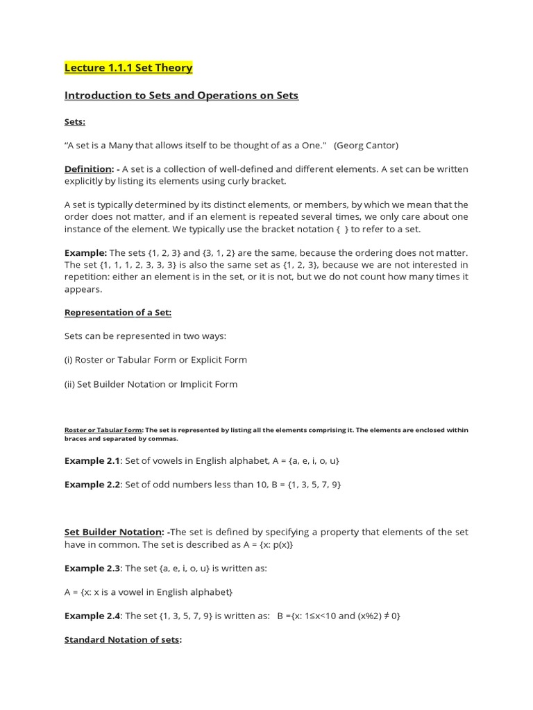 Lecture Notes Discrete Unit 1 | PDF | Set (Mathematics) | Argument
