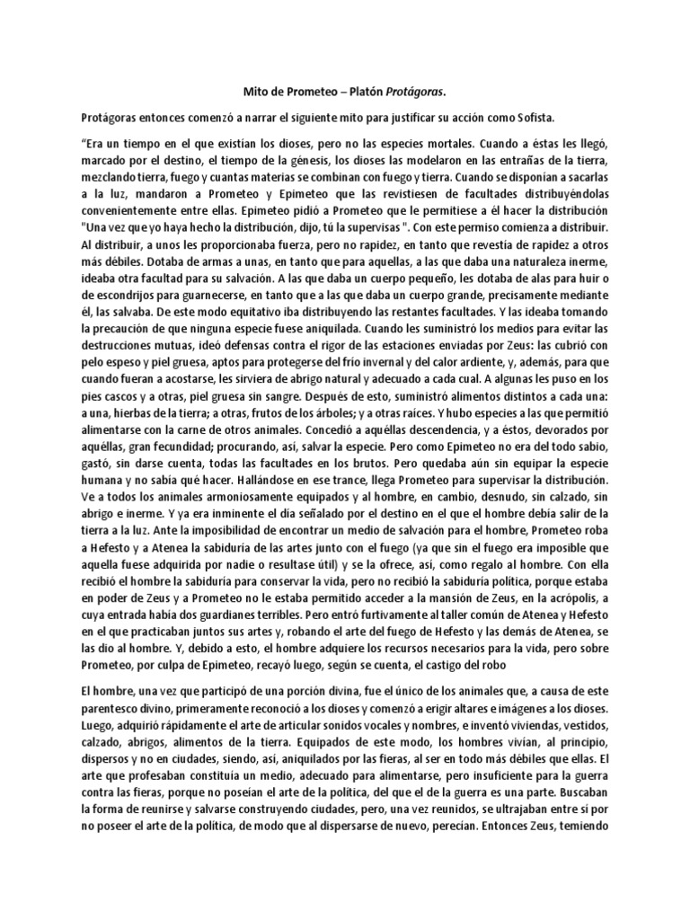 Mito de Prometeo (Platón - Protágoras-) | PDF | Prometeo