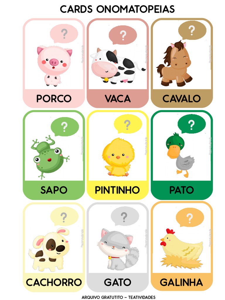 Cards Onomatopeias Bichos TEAtividades | PDF