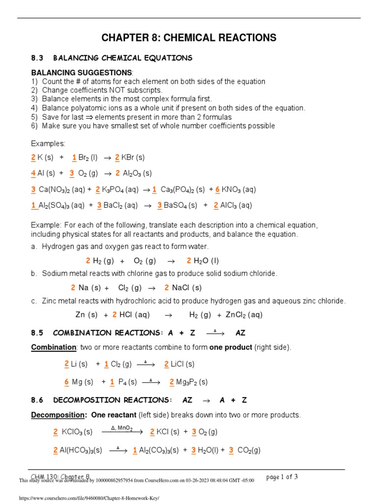 Chapter 8 Homework Key | PDF | Hydroxide | Chlorine