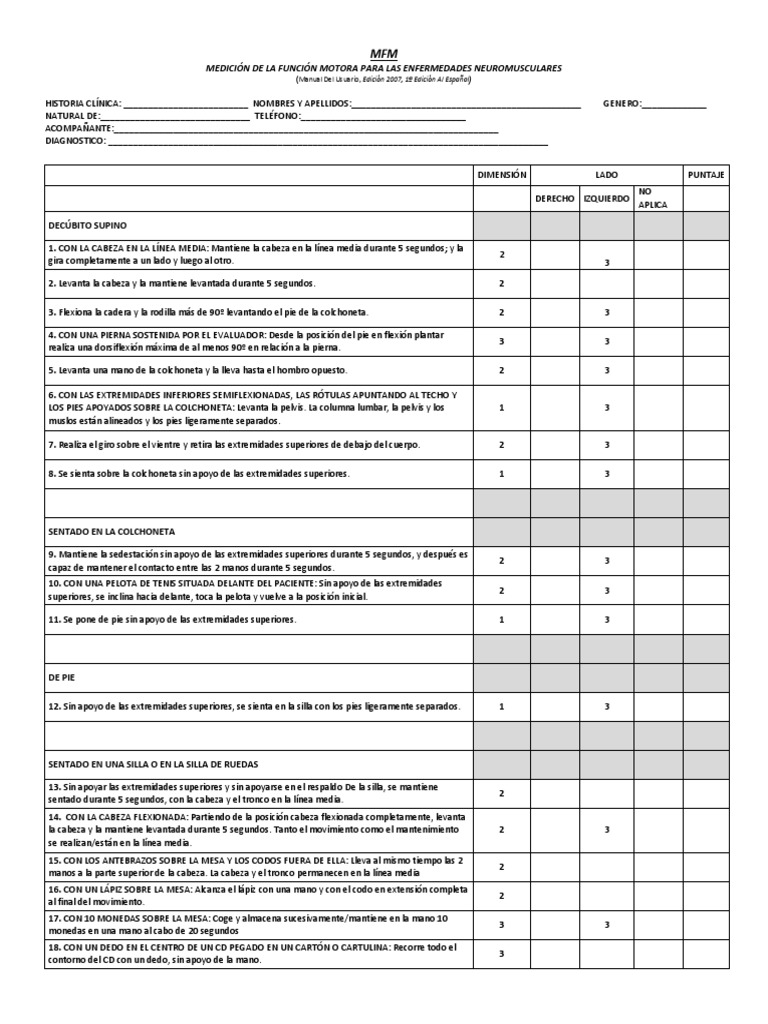 2007 Medición de La Función Motora para Las Enfermedades Neuromusculares (MFM) | PDF
