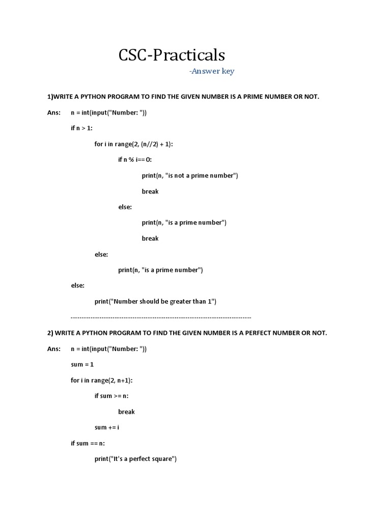 Csc Practicals Answer Key Pdf Numbers Discrete Mathematics 5385