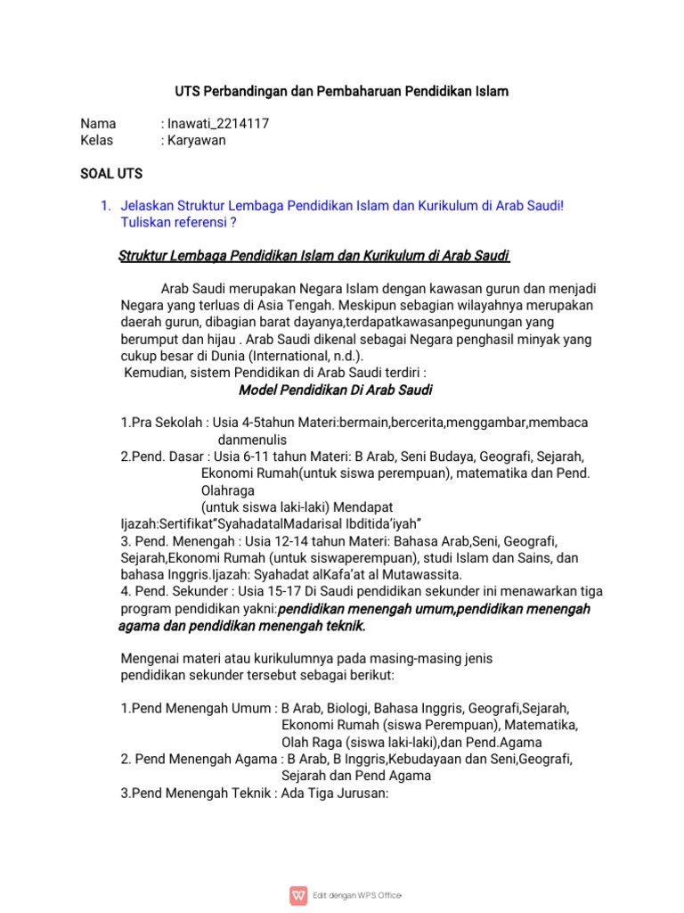 UTS Perbandingan Dan Pembaharuan Pendidikan Islam1 | PDF