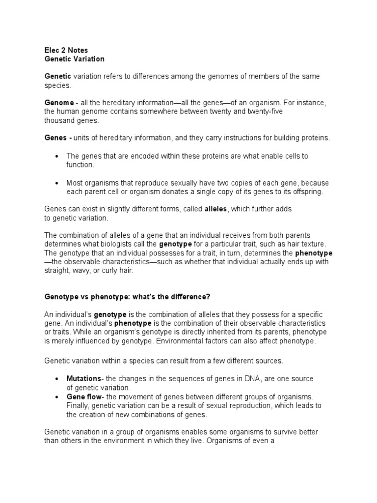 Genetic Variation Notes | PDF