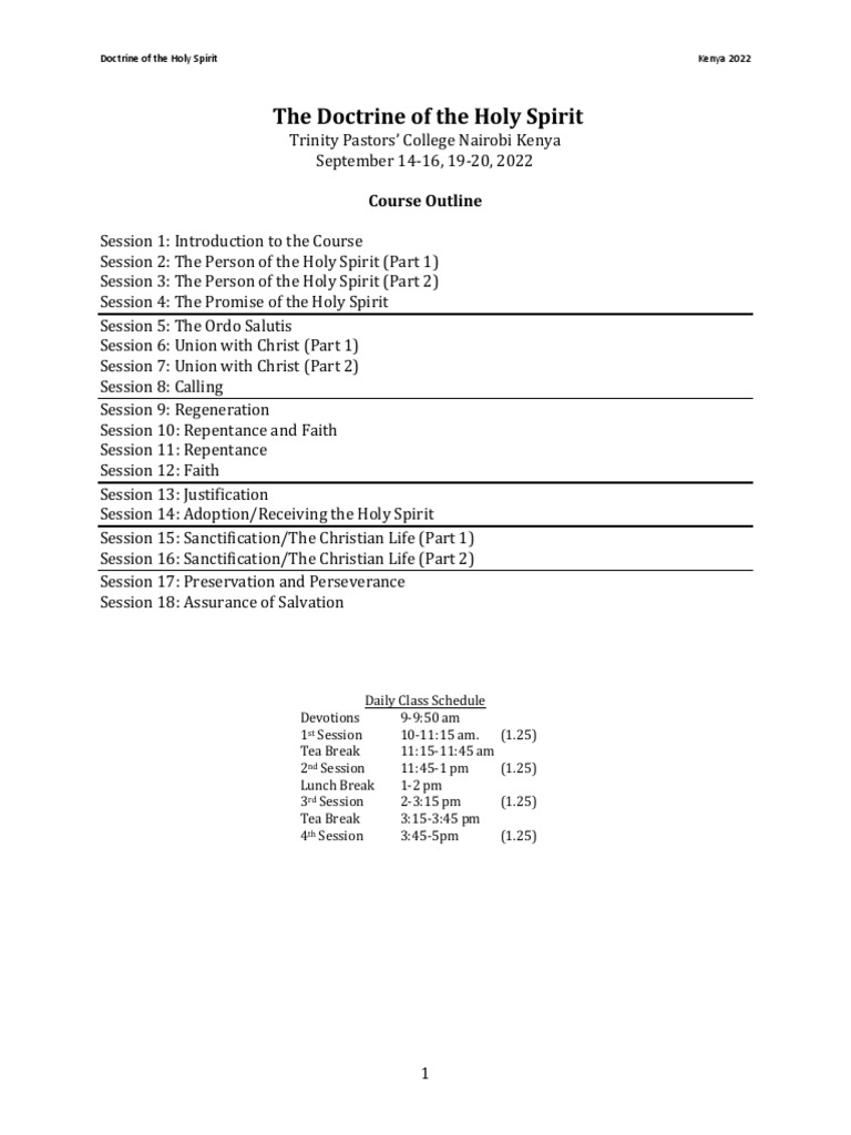 Holy Spirit Doctrine Course Outline | PDF | Trinity | Christian Church