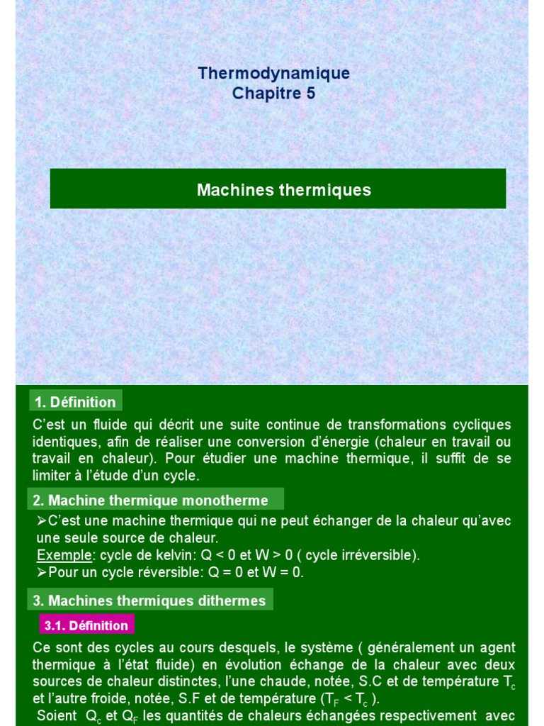 Machines thermiques : monothermes et dithermes | PDF