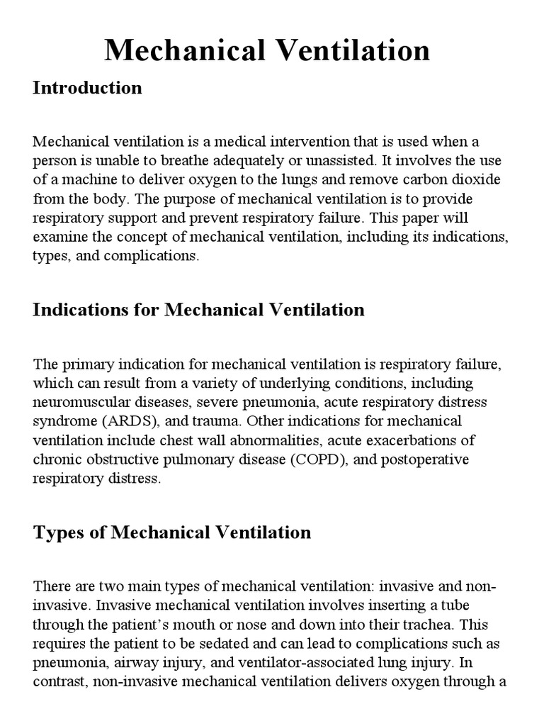 Mechanical Ventilation (Summary) | PDF | Respiratory System | Human Diseases And Disorders