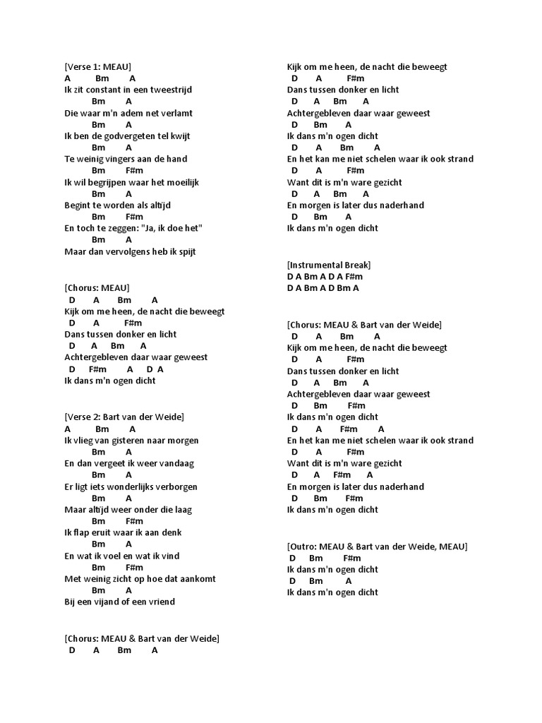Dans MN Ogen Dicht Tekst en Akkoorden | PDF