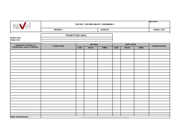Control y Entrega Equipo y Herramienta | PDF