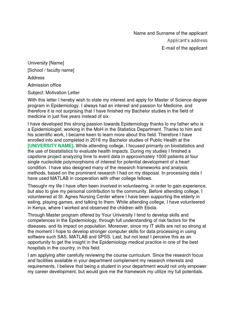 Motivation Letter Sample 5 | PDF