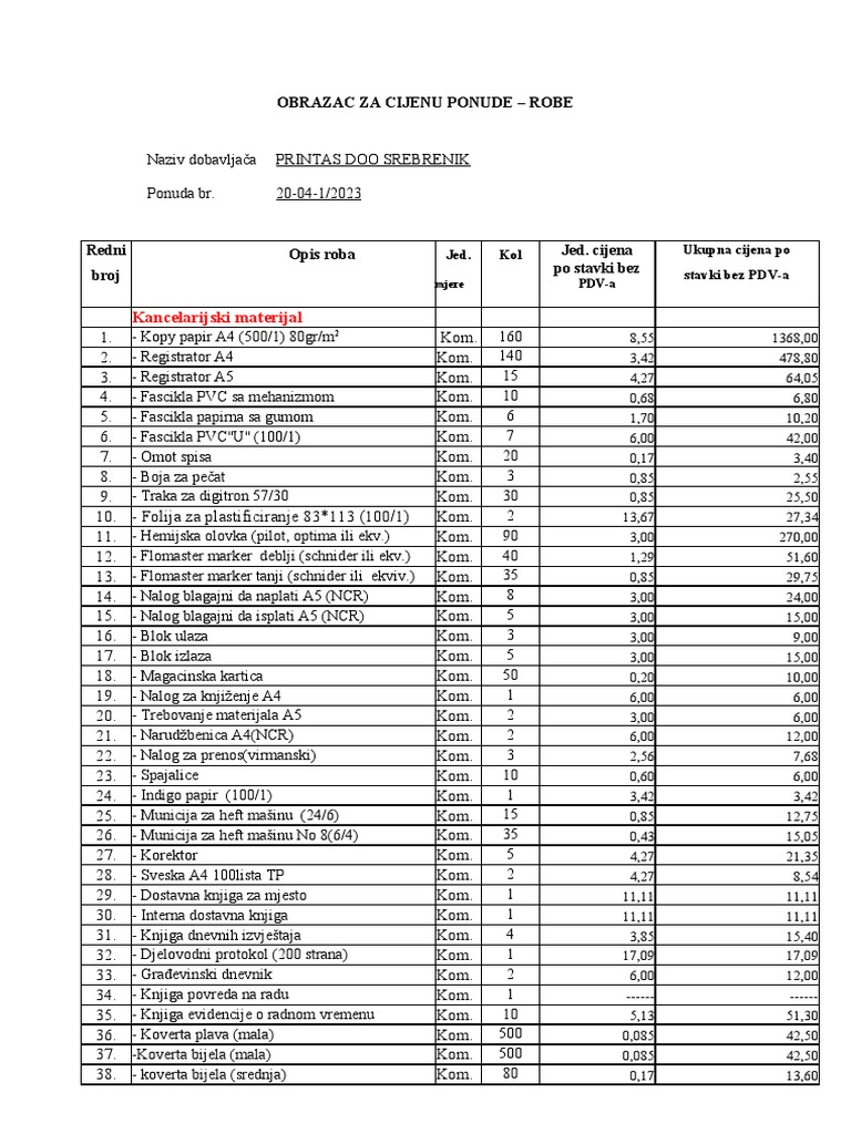 Kancelarijski - Obrazac | PDF