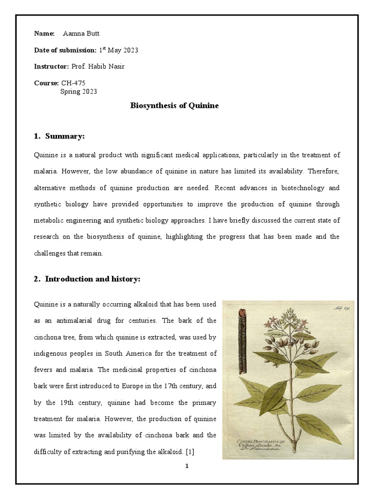 Advances in Quinine Biosynthesis Techniques | PDF