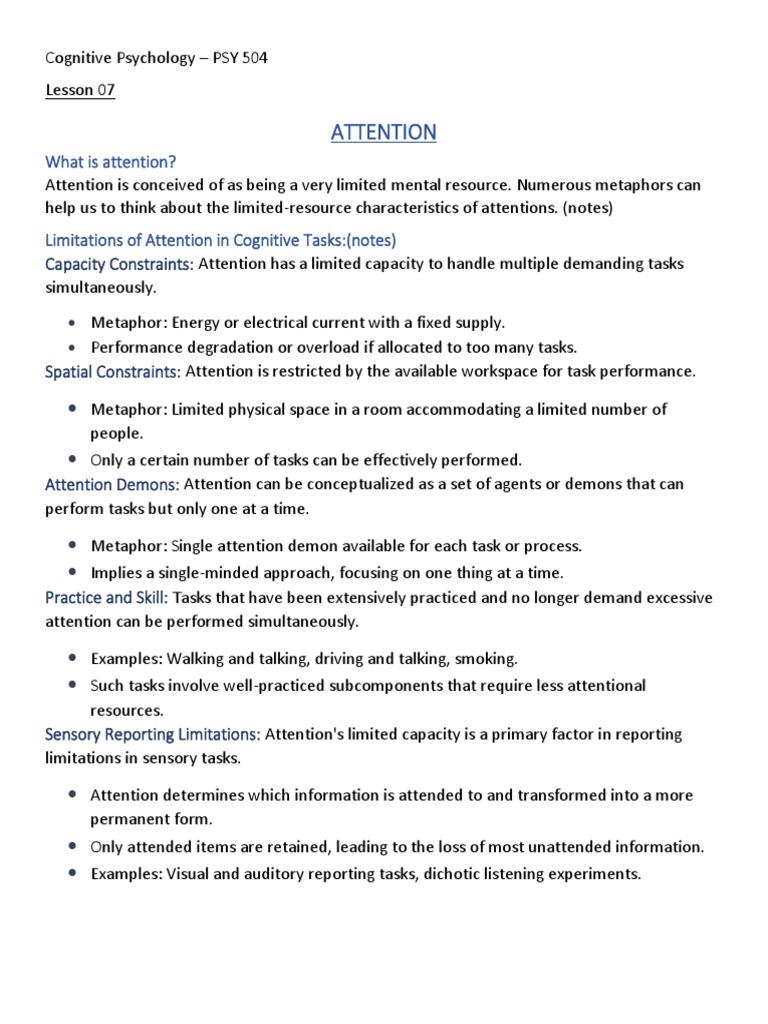 Psy-504 Cognitive Psychology Short Notes Lec7-23 | PDF