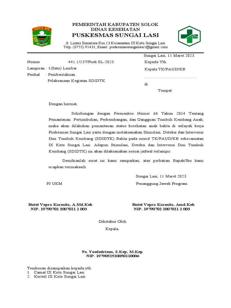 Pemberitahuan Kegiatan SDIDTK | PDF