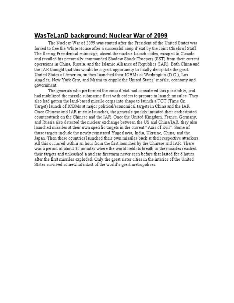 WasTeLanD Nuclear War of 2099 | PDF | Travel