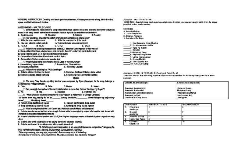 10 - Activity and Assessment Music | PDF