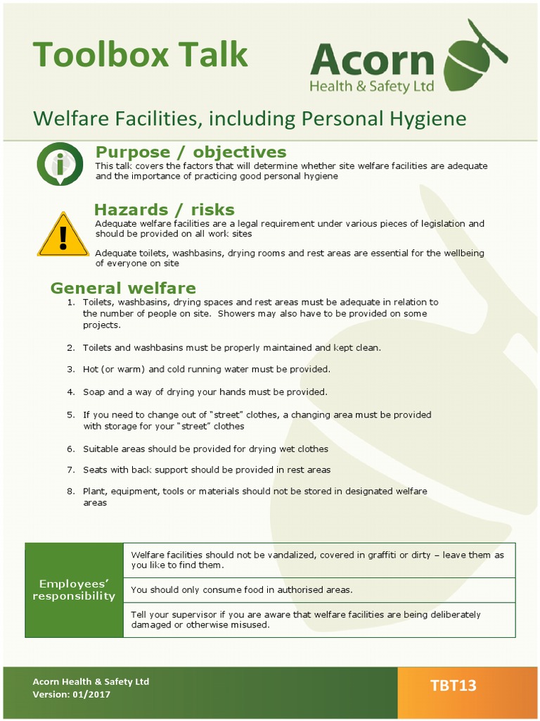 The Importance of Adequate Welfare Facilities and Personal Hygiene on ...