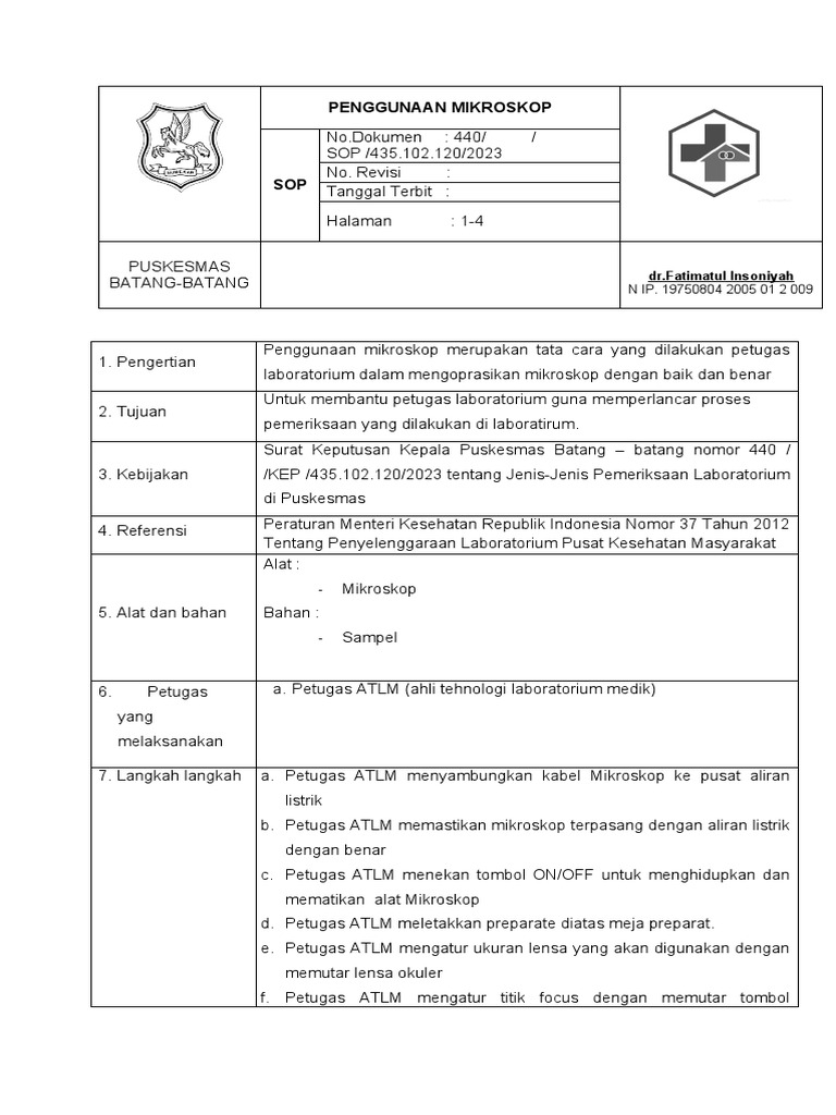 Sop Penggunaan Mikroskop | PDF