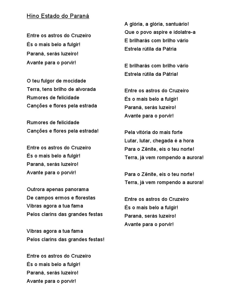 Letra Hino Estado Do Paraná | PDF
