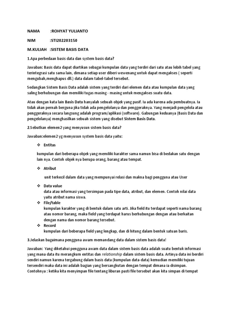 Sistem Basis Data Tugas 1 | PDF