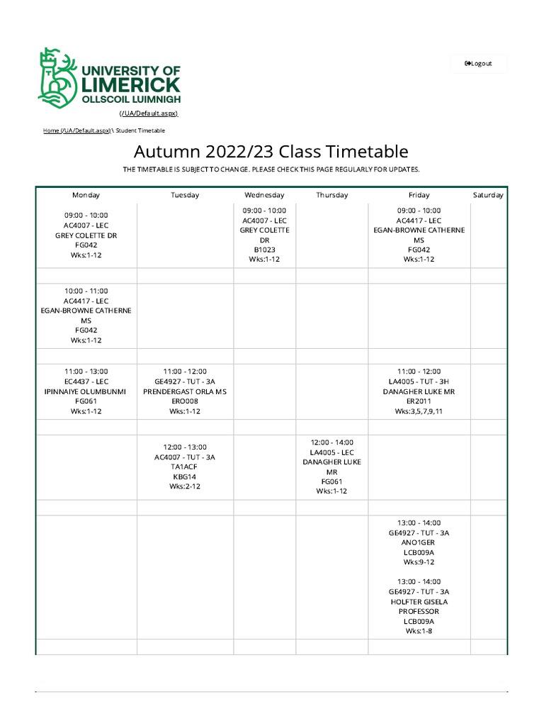 UL Timetable | PDF
