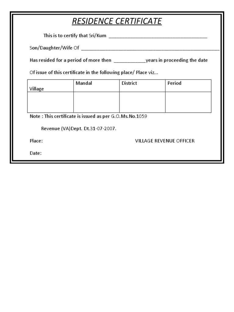 Residence Certificate | PDF