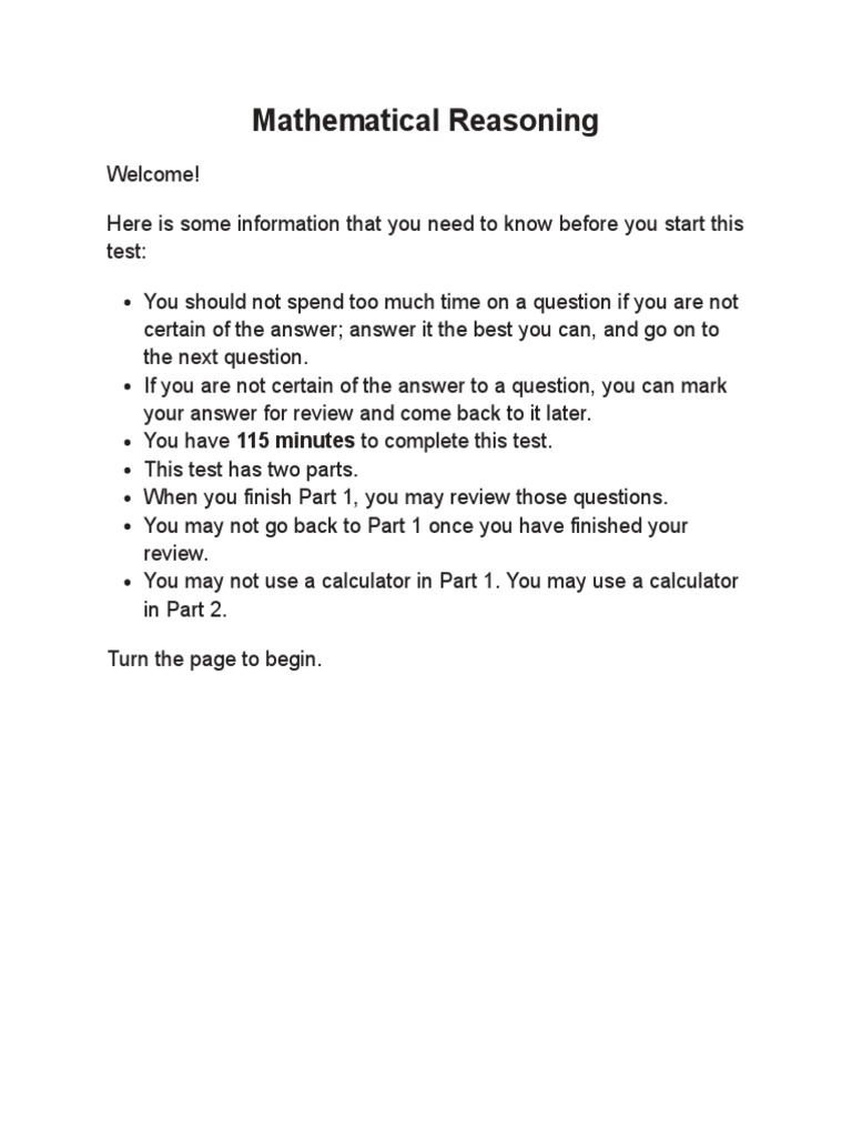 GED Mathematical Reasoning Test 1 | PDF