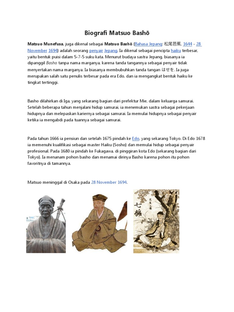 Biografi Penyair Haiku Matsuo Bashō | PDF