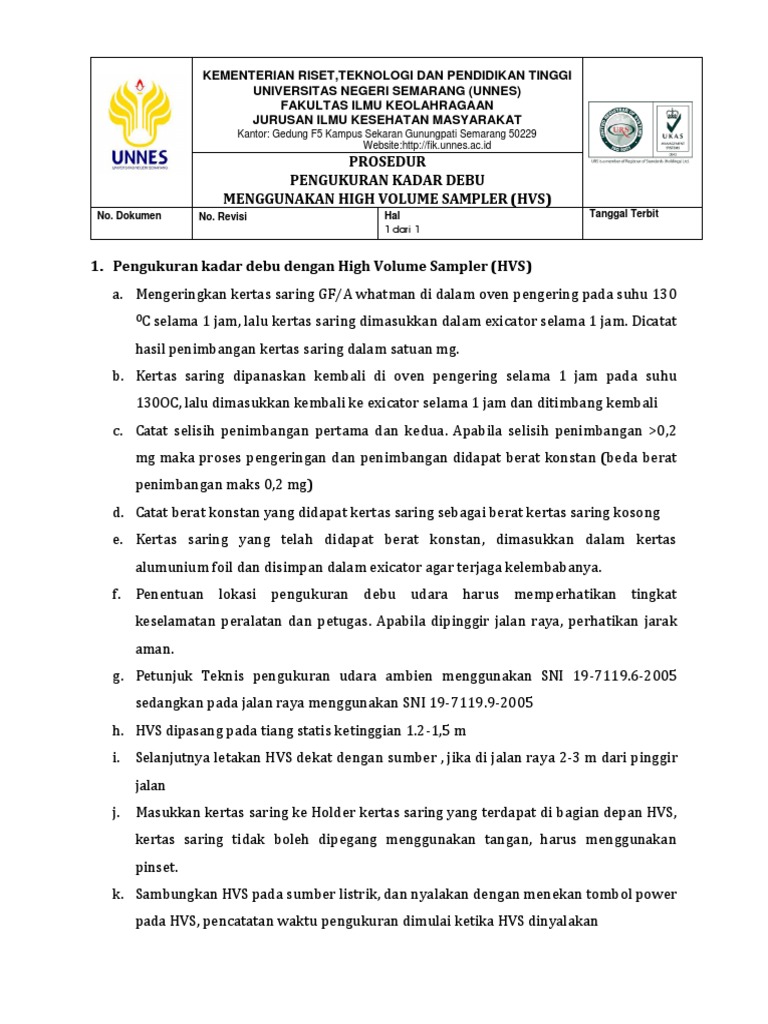 Prosedur Pengukuran Kadar Debu HVS - 2 | PDF