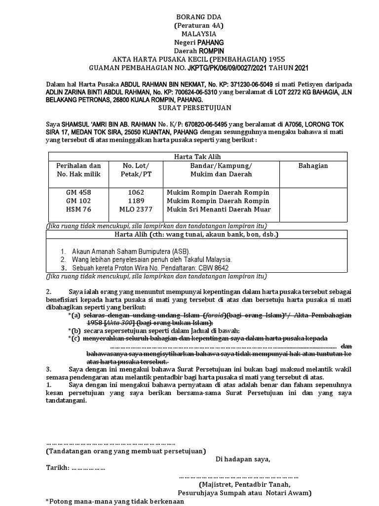 Borang Persetujuan - Bahasa Melayu Borang DDA | PDF