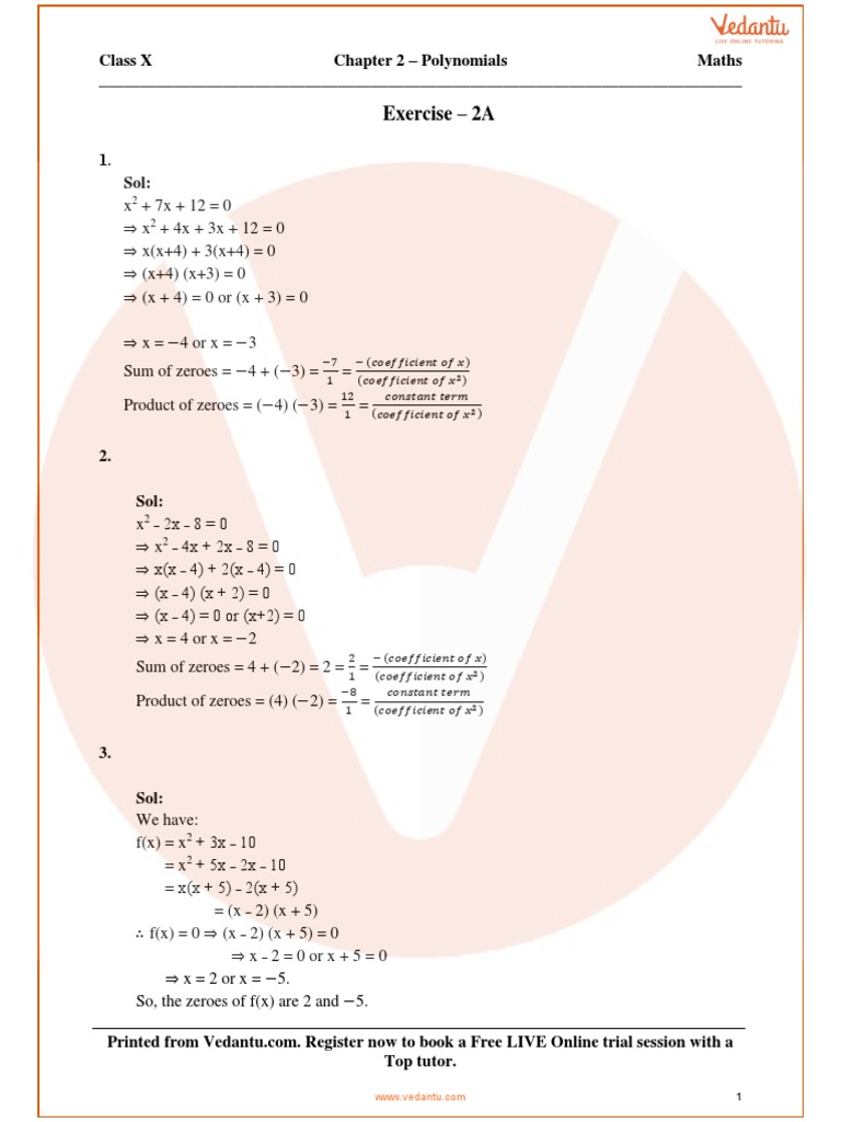 RS Aggarwal Solutions Class 10 Chapter 2 - Exercise 2.1 | PDF | Quadratic Equation | Zero Of A ...