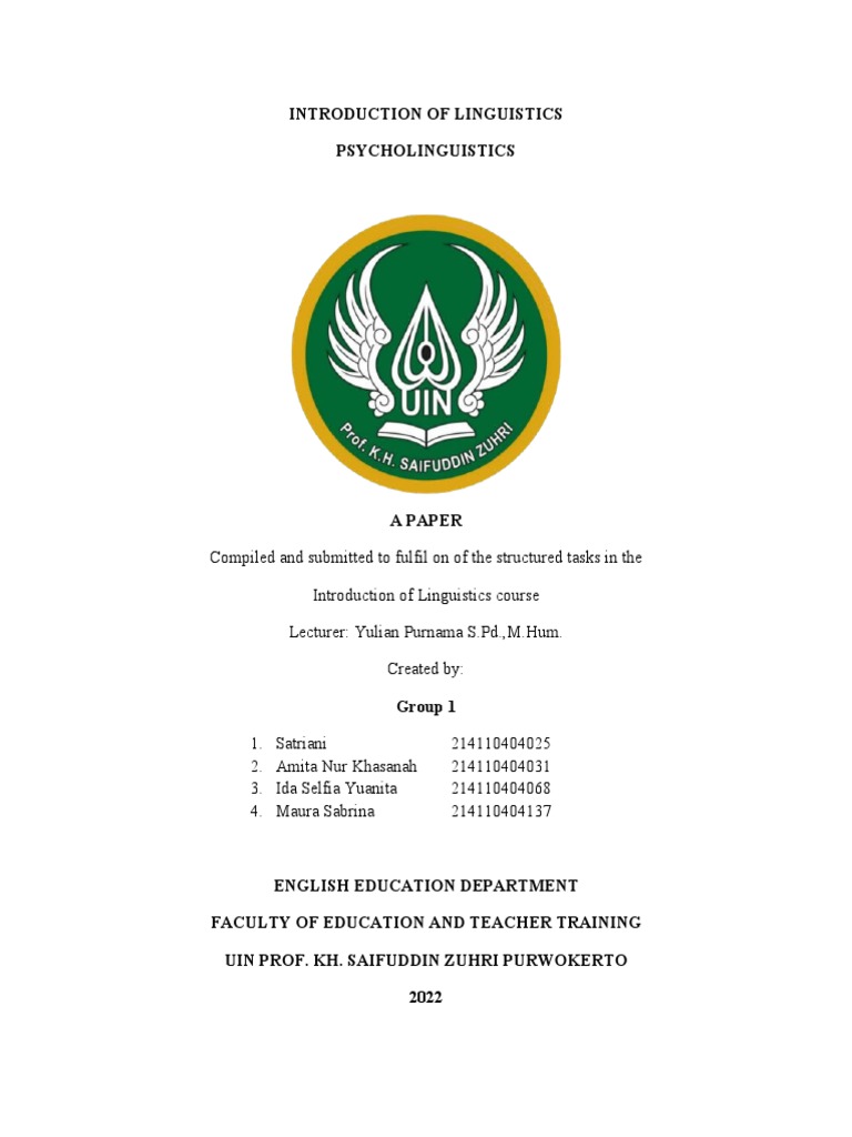 Introduction Of Linguistics Psycholinguistics Pdf Psycholinguistics Second Language