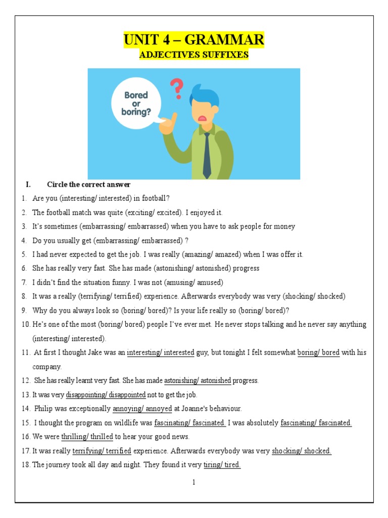 Adjective Suffixes Grammar Exercises | PDF