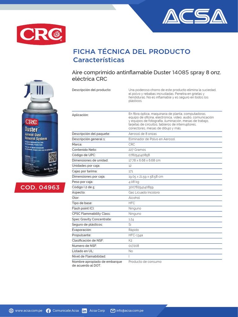 Ficha Técnica Del Producto Características: Aire Comprimido Antin ...