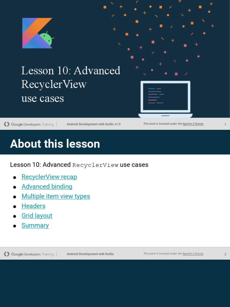 Lesson 10 Advanced RecyclerView Use Cases | PDF | Android (Operating System) | Software Engineering