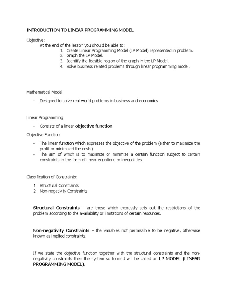 Linear Programming Model Graphical Method Pdf Linear Programming Mathematical Optimization