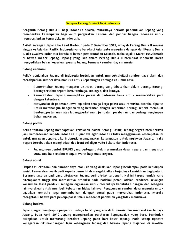 Dampak Perang Dunia 2 Bagi Indonesia | PDF