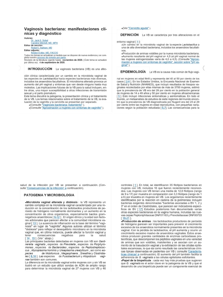 Vaginosis Bacteriana - Manifestaciones Clínicas y Diagnóstico | PDF