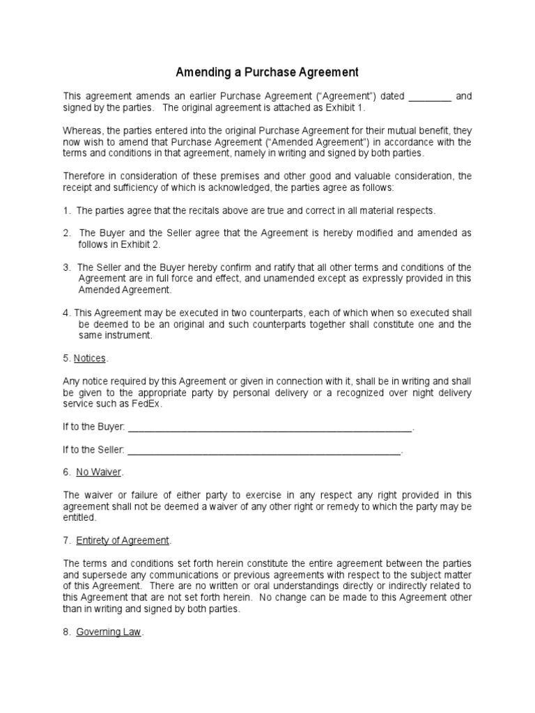 Purchase Agreement, Amending | PDF | Civil Law (Legal System) | Public Law