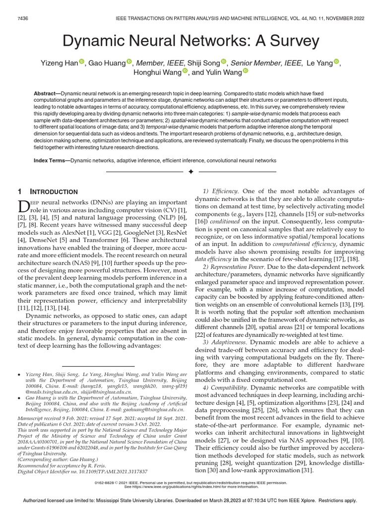 Dynamic Neural Networks A Survey | PDF