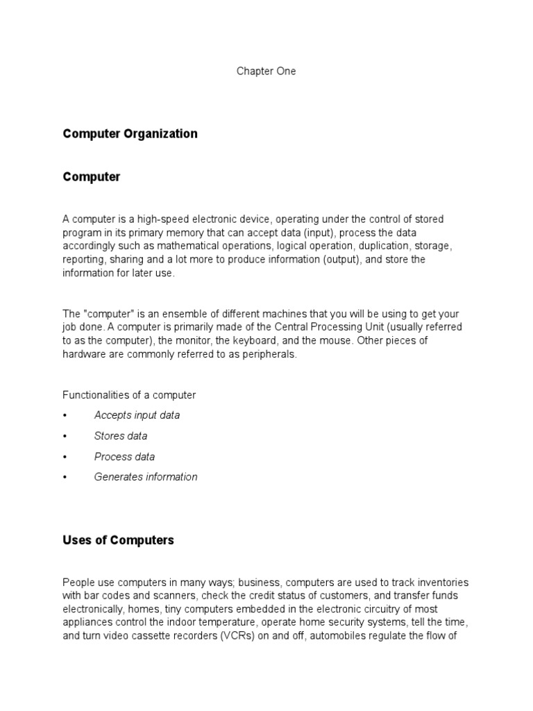 Chapter One Computer Fundamentals Pdf Computer Keyboard Printer Computing
