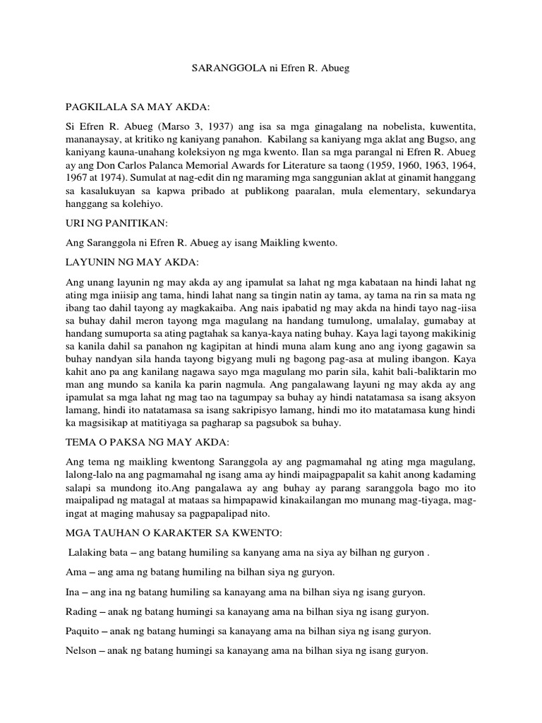 SARANGGOLA Ni Efren R | PDF