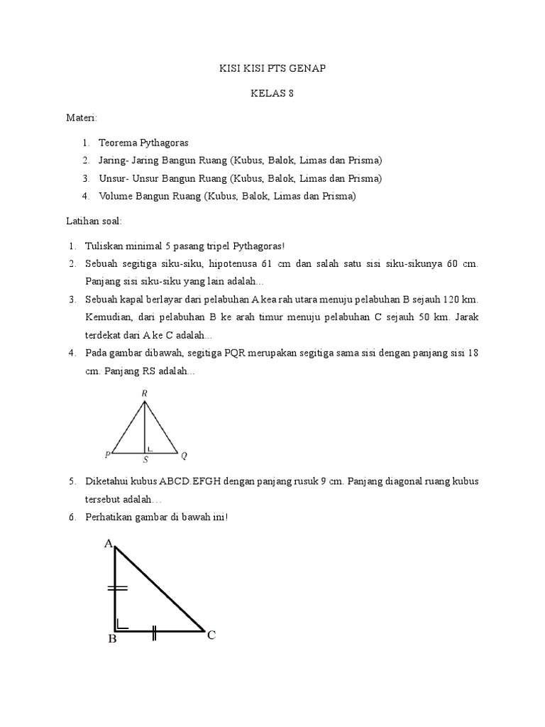 Latihan Soal PTS Genap Kelas 8 Matematika | PDF