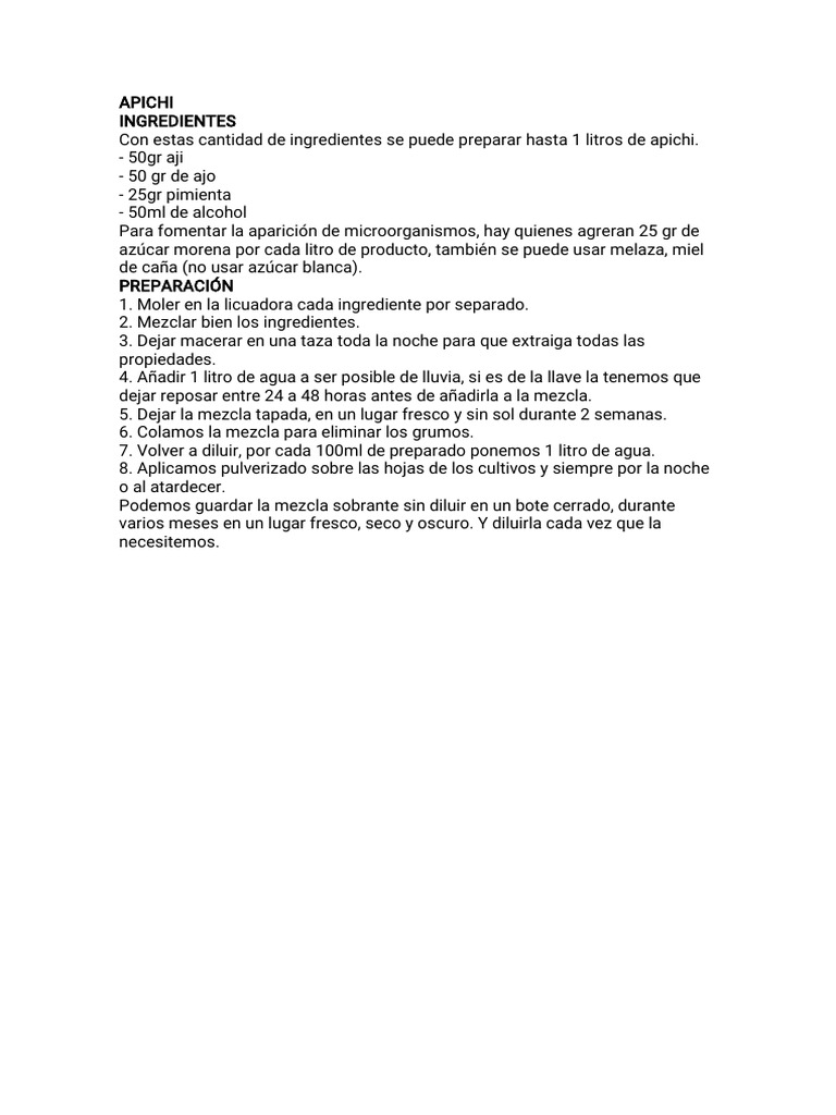 PREPARACION APICHI Unguía | PDF