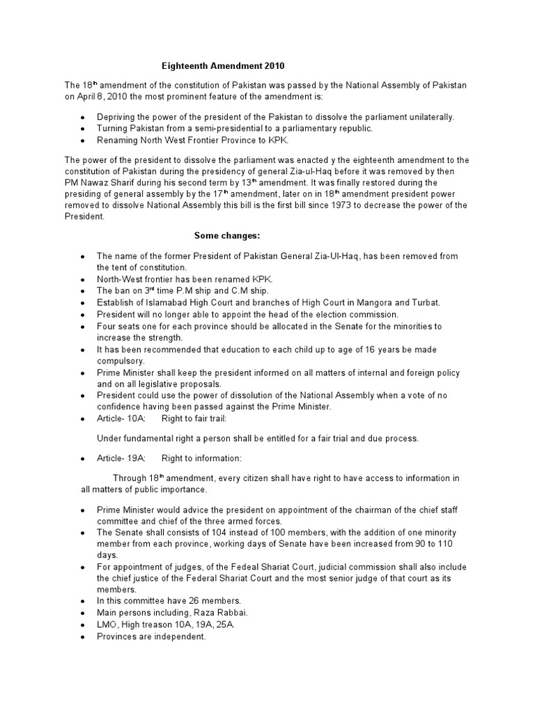 Pakistan's 18th Amendment Explained | PDF